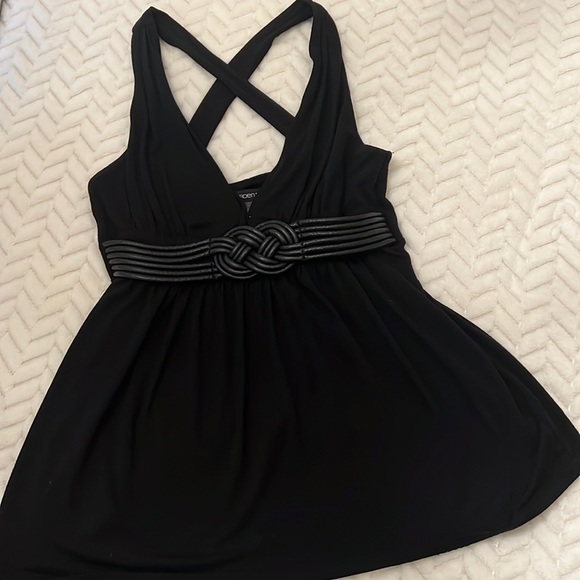 Arden B | Tops | Arden B Black Halter Top With Faux Leather Braid In ...